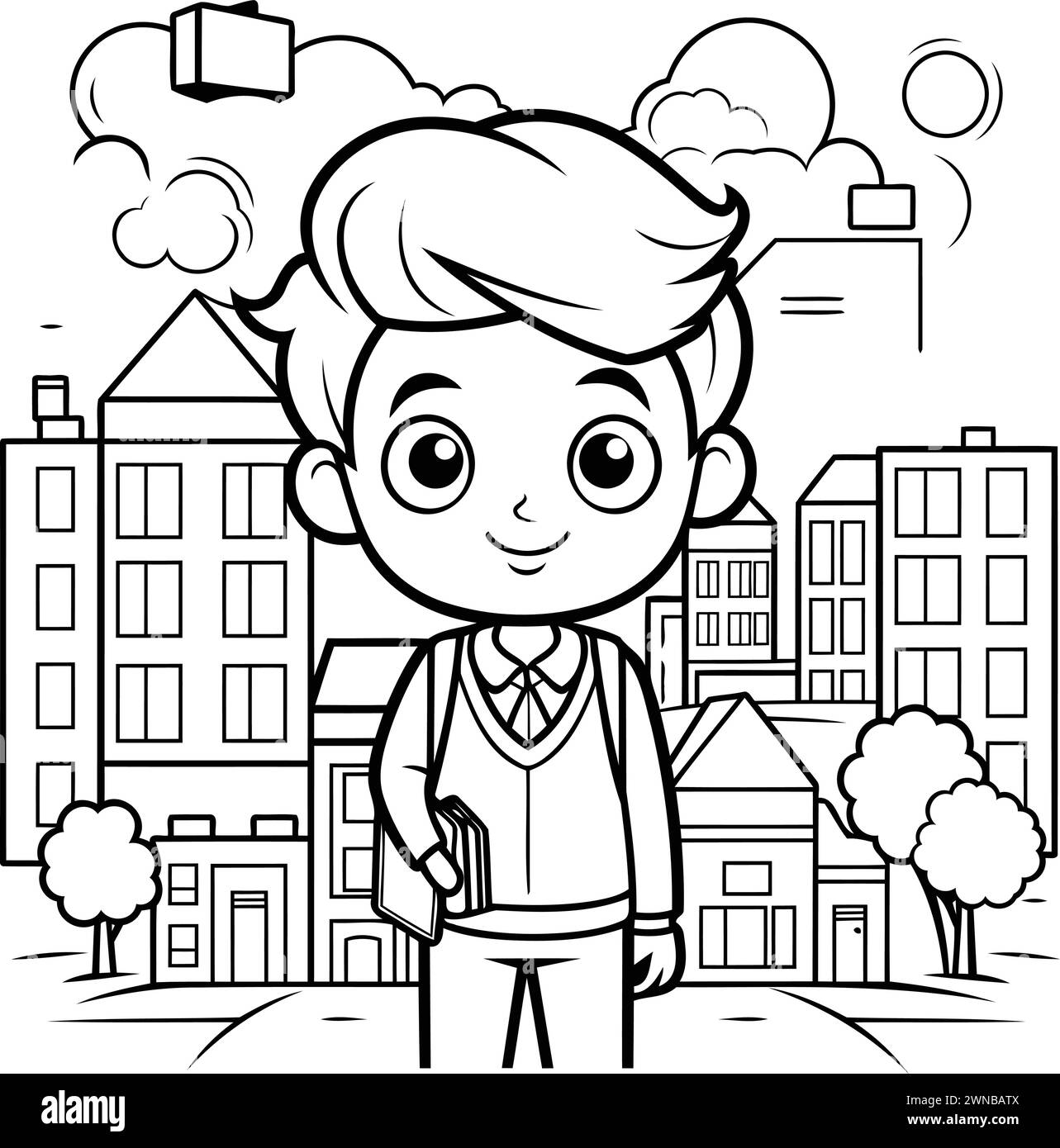 Black and White Cartoon Illustration of School Boy Student Character ...