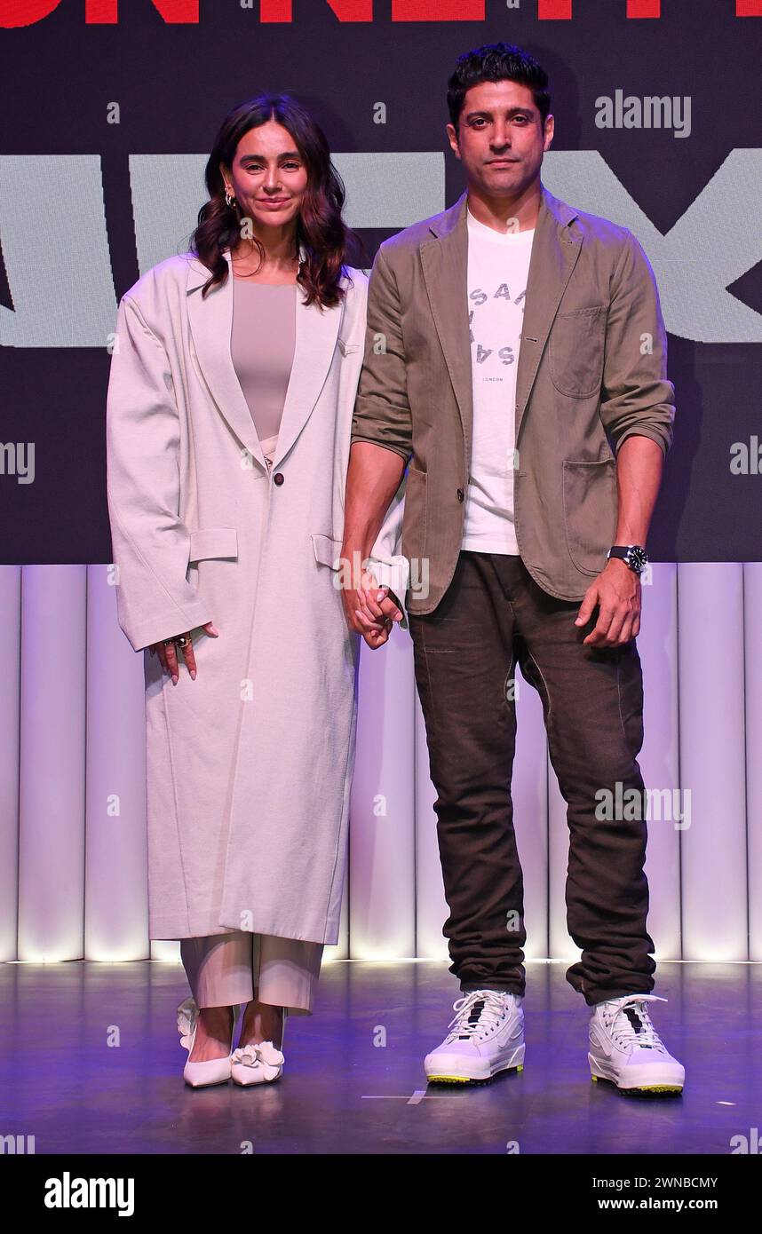 Bollywood actor Farhan Akhtar, pose for a photo with his singer and ...