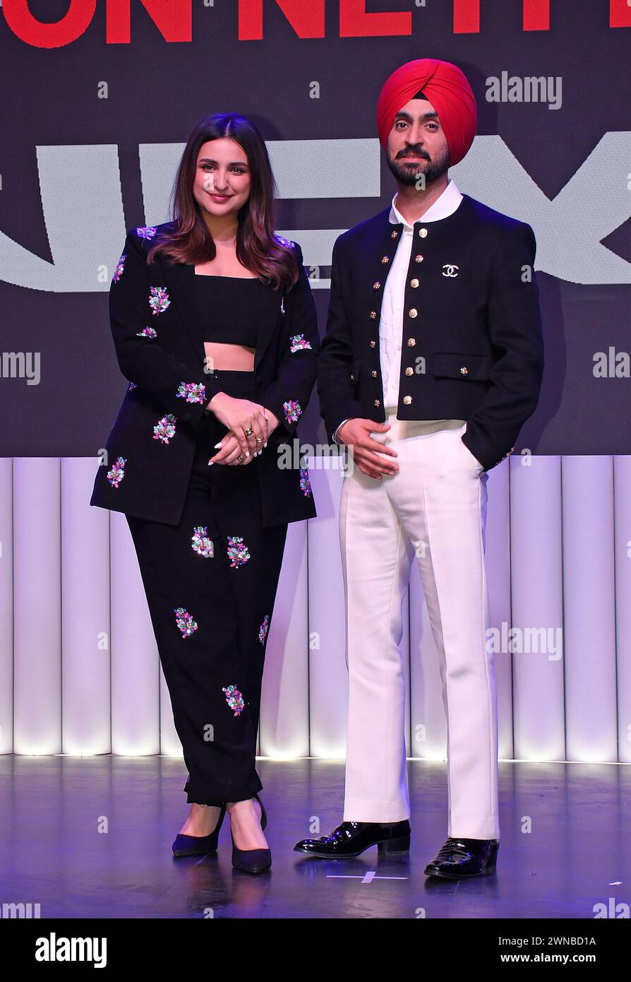 L-R Bollywood actress Parineeti Chopra and Indian singer, songwriter and actor Diljit Dosanjh ...