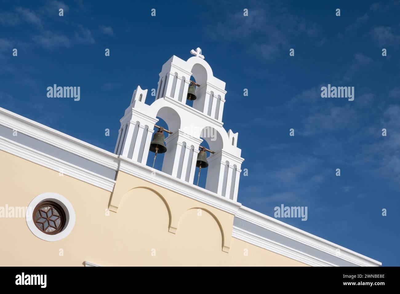 Three bells on roof of church, Santorini, Greece Stock Photo - Alamy