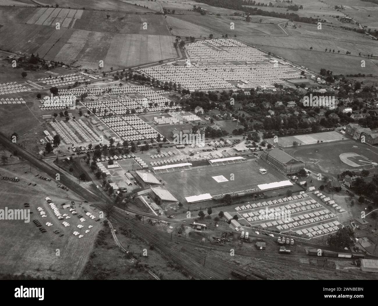 Aerial view of Veteran's Encampment at Gettysburg on the 75th ...