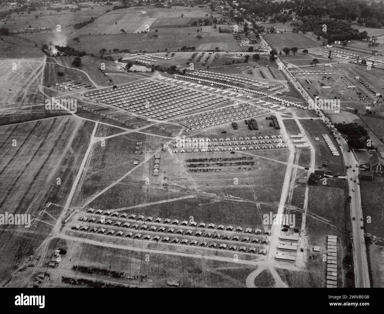 Aerial view of Veteran's Encampment at Gettysburg on the 75th ...