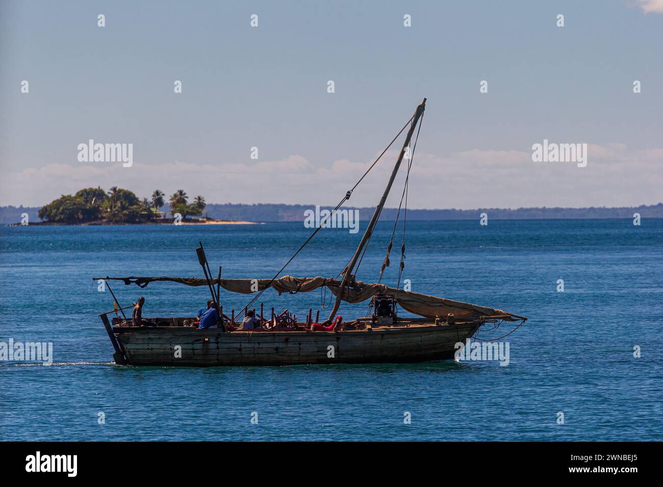 TSARABANJINA, MADAGASCAR, FEB 20, 2024: Traditional Malegasy boat with ...