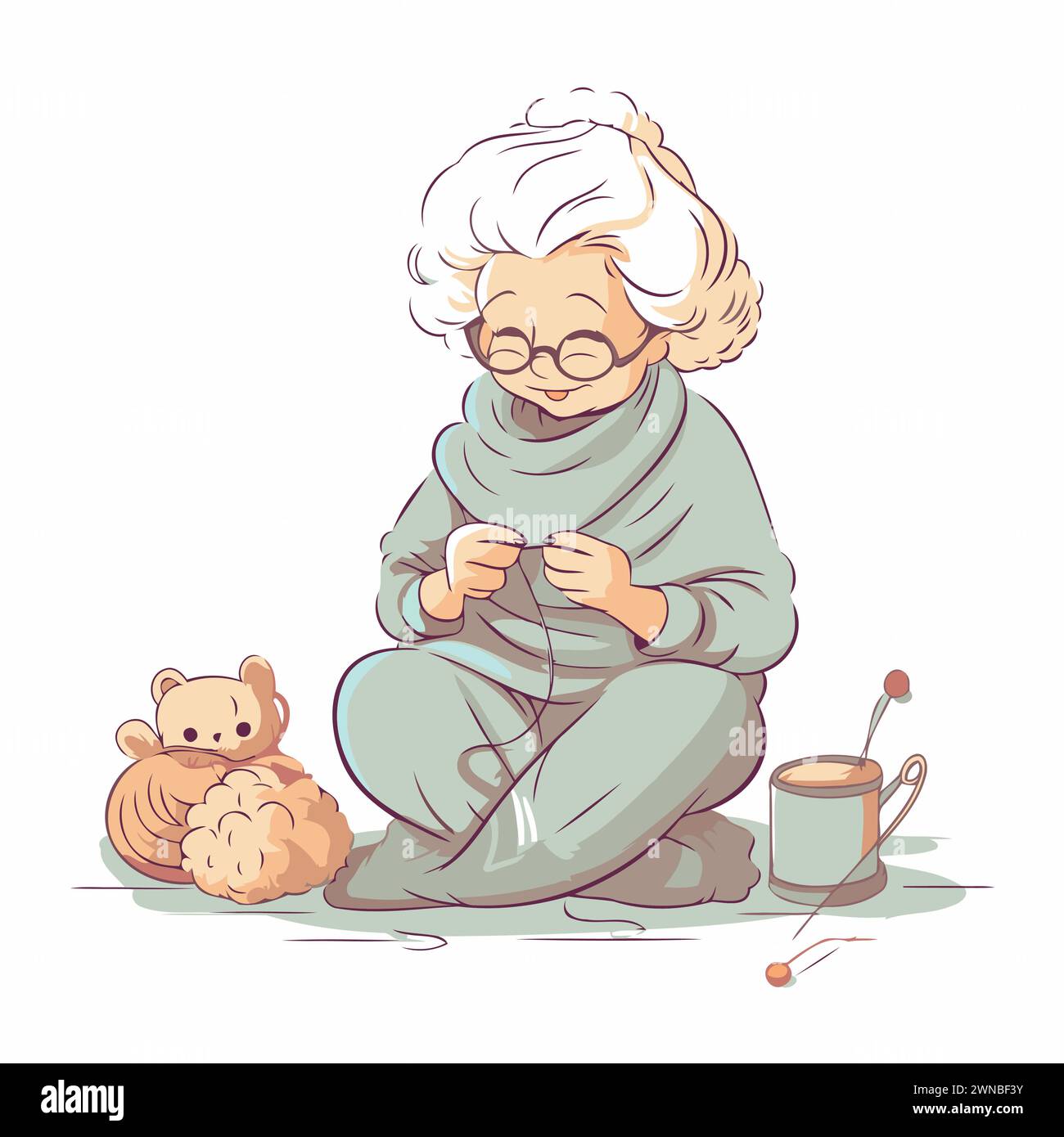 Knitting elderly woman Stock Vector Images - Alamy