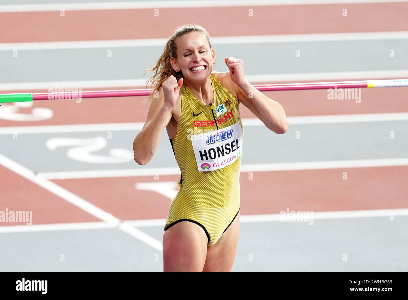 Germany's Christina Honsel reacts in the Women's High Jump Final during ...