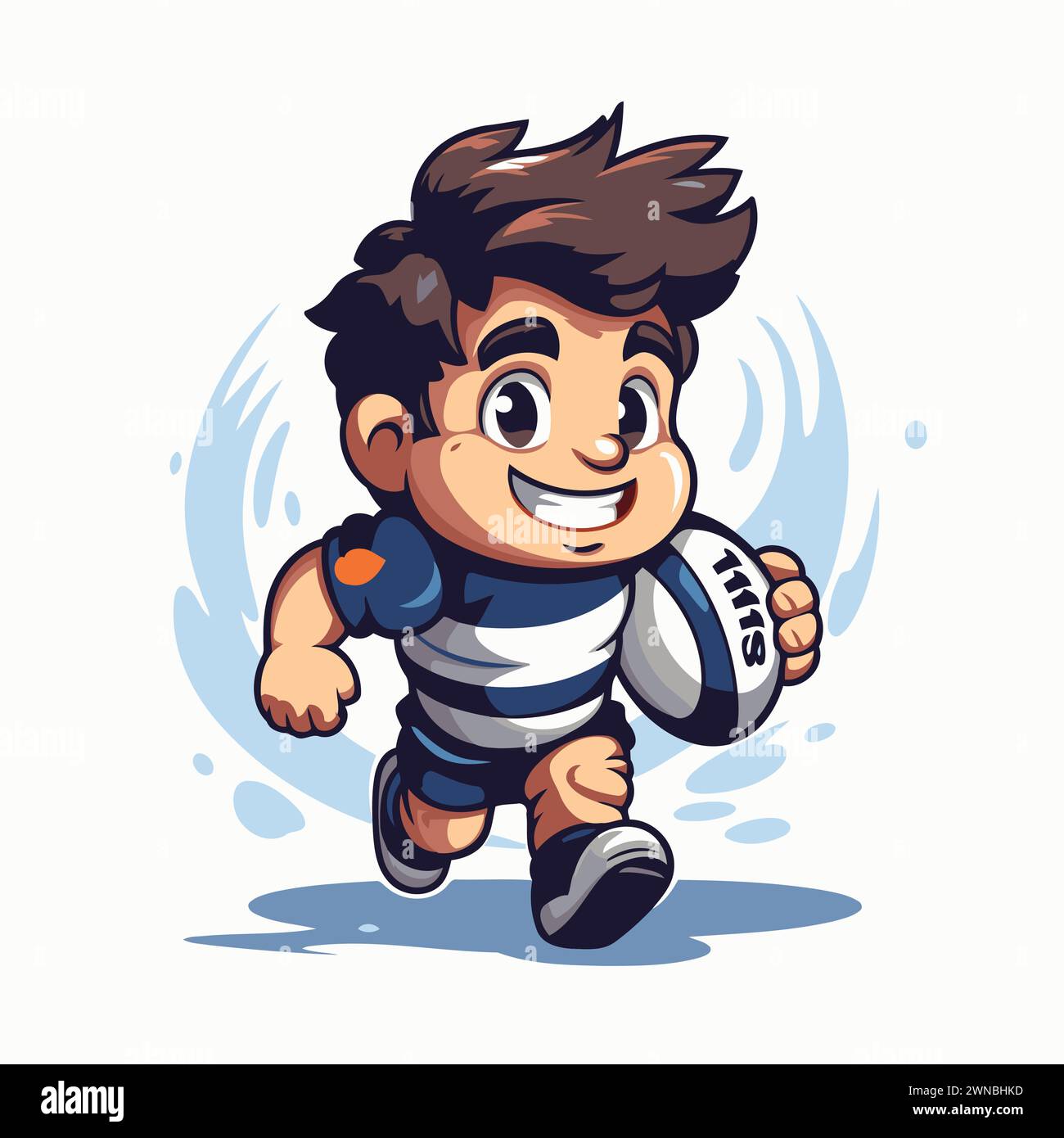Cartoon rugby player running with ball. Vector illustration isolated on ...