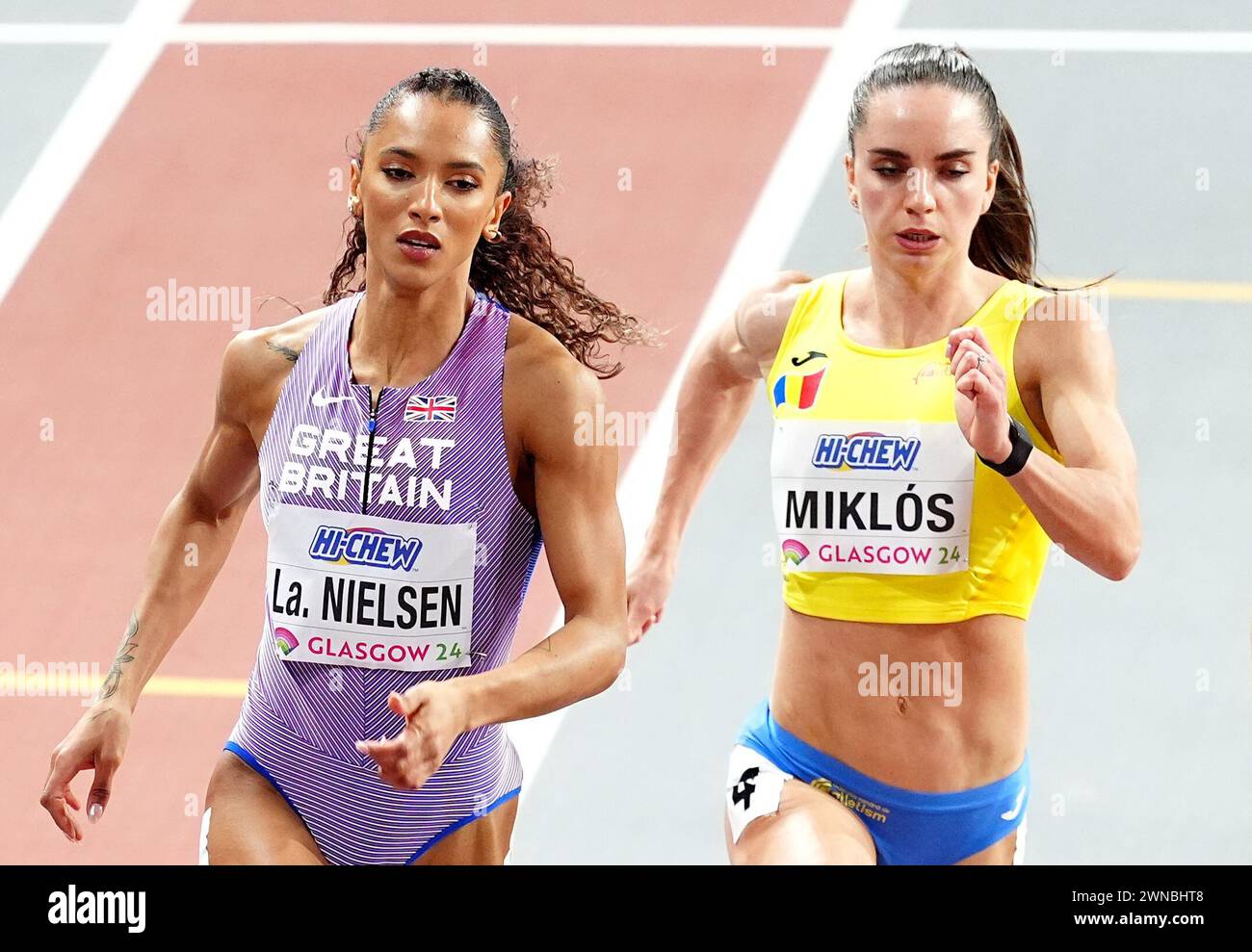 Great Britain's Laviai Nielsen (left) and Romania's Andrea Miklos ...