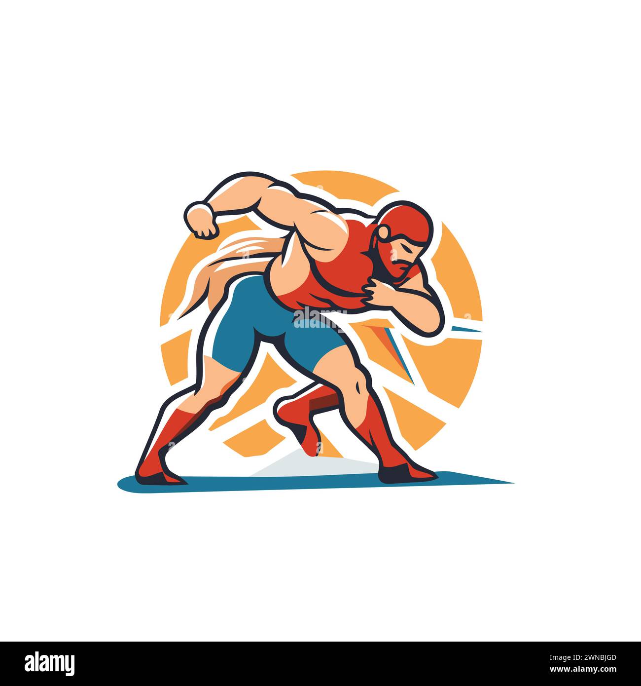 Vector illustration of a strong man running with a rope viewed from ...
