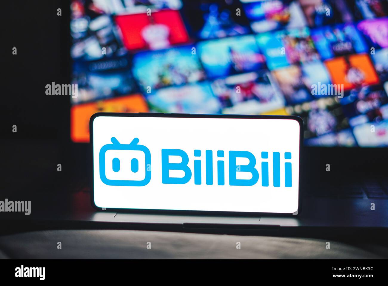 In this photo illustration, the Bilibili logo is displayed on a smartphone screen Stock Photo ...