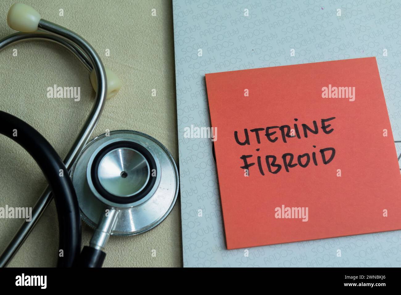 Concept Of Uterine Fibroid Write On Sticky Notes With Stethoscope
