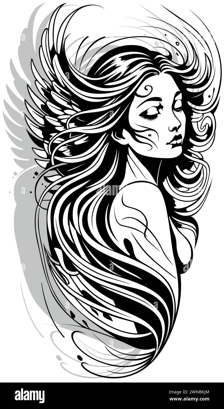 Drawing Of Woman With Flowing Hair Stock Vector Image And Art Alamy