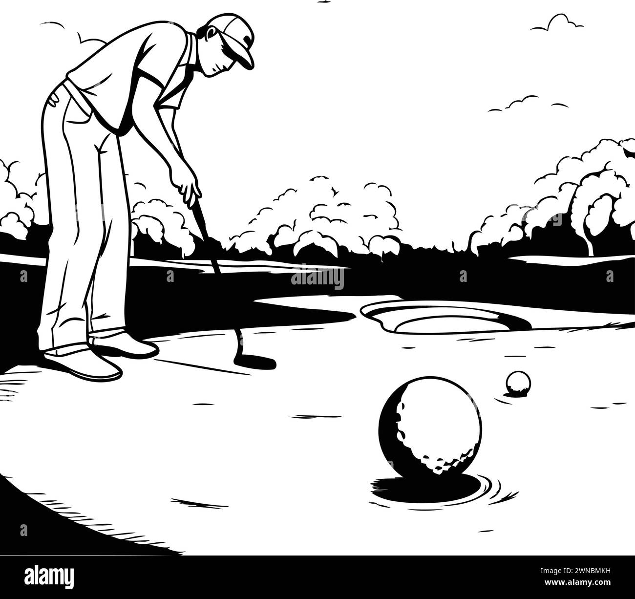 Black white drawing golfer golf Black and White Stock Photos & Images ...