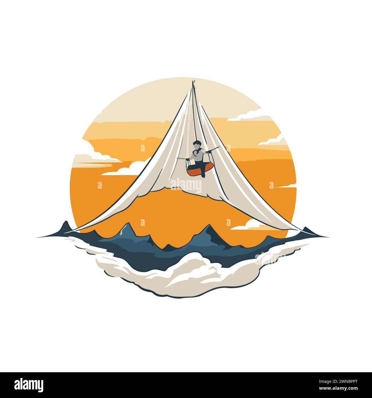 Hang glider on the sea. Vector illustration on white background Stock ...
