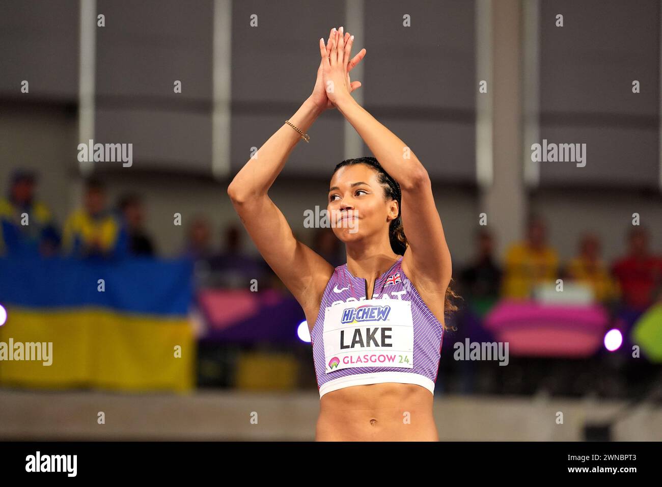 Great Britain's Morgan Lake applauds the crowd after finishing sixth in ...