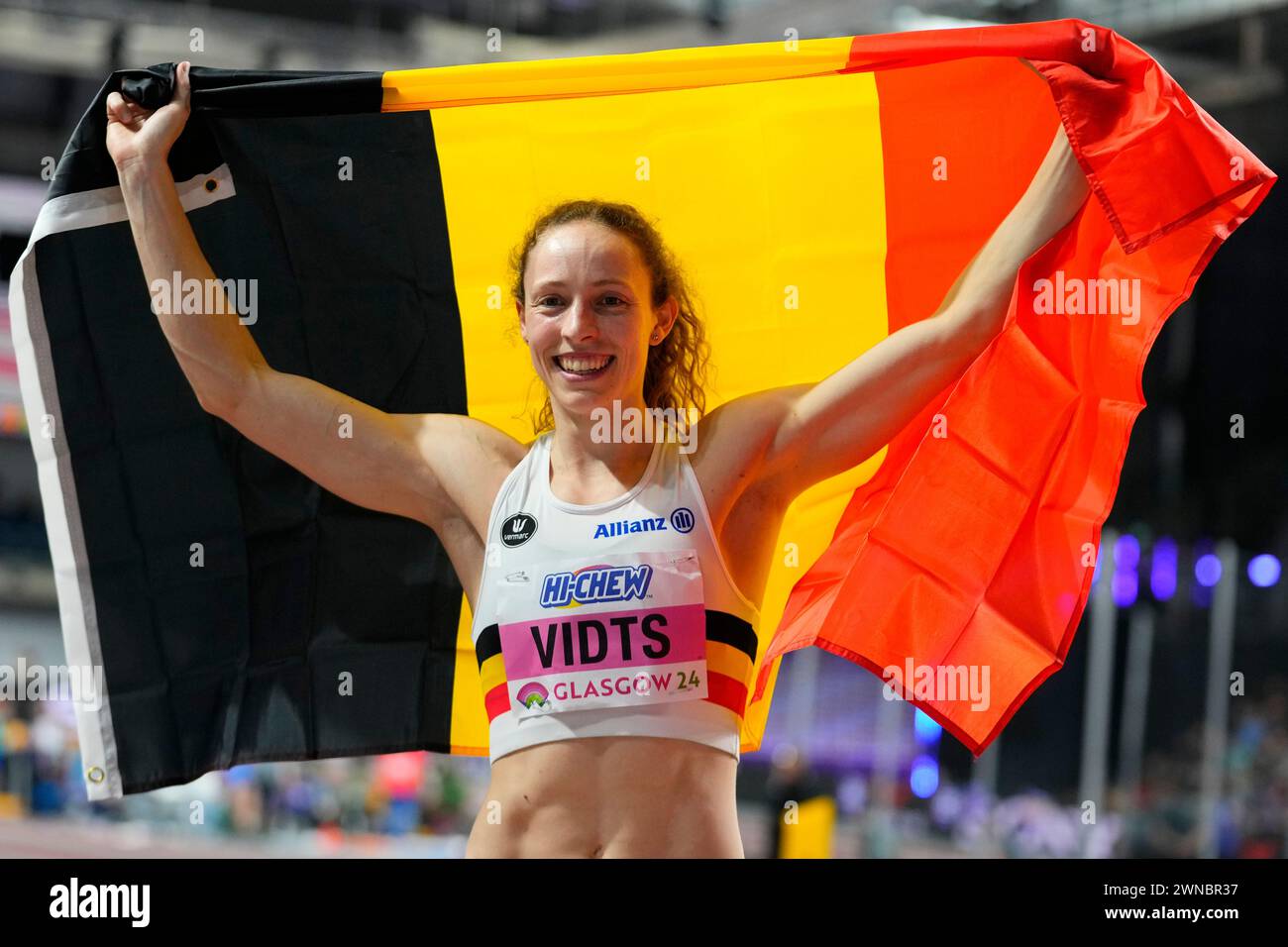 Noor Vidts, of Belgium, poses after winning the gold medal in the ...