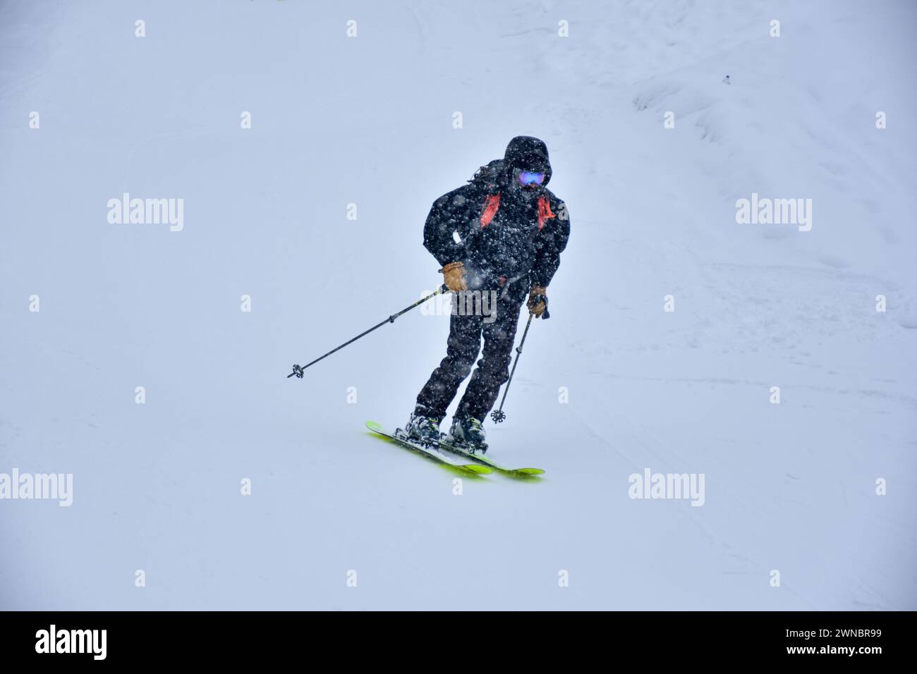 A skier is seen in action during heavy snowfall in Gulmarg, a world ...