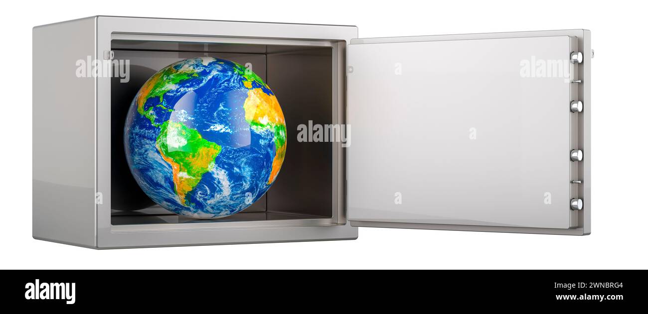 Safe box with Earth Globe. Security and protection concept, 3D ...