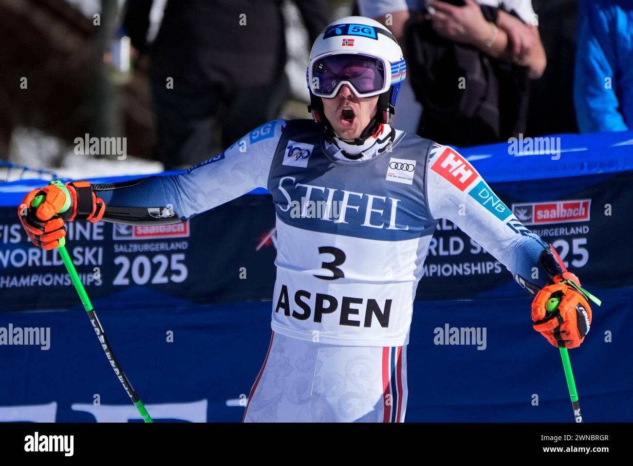 Norway's Henrik Kristoffersen reacts after his run during a men's World ...