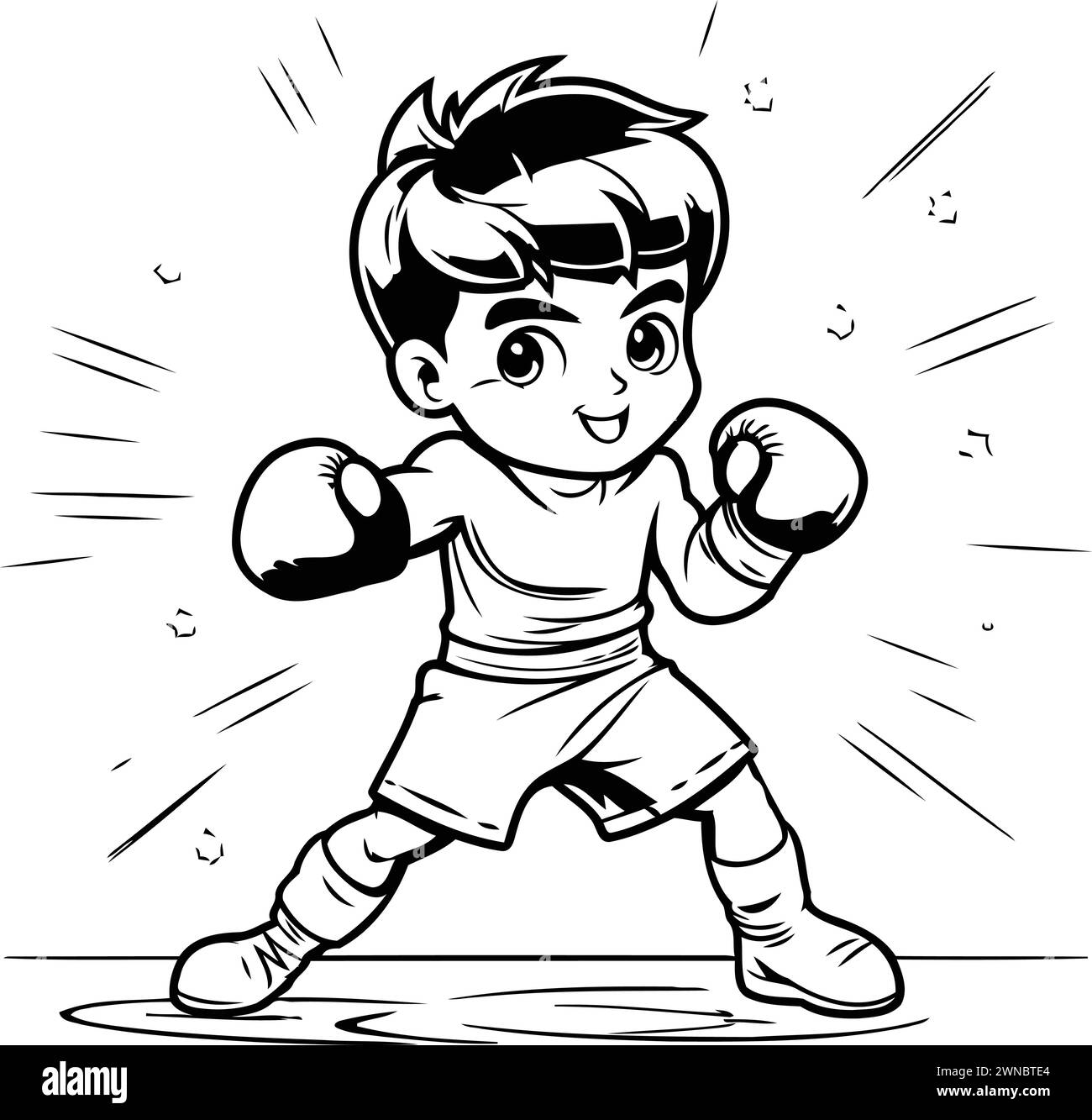 Boxing kid - Black and White Cartoon Illustration for Coloring Book ...