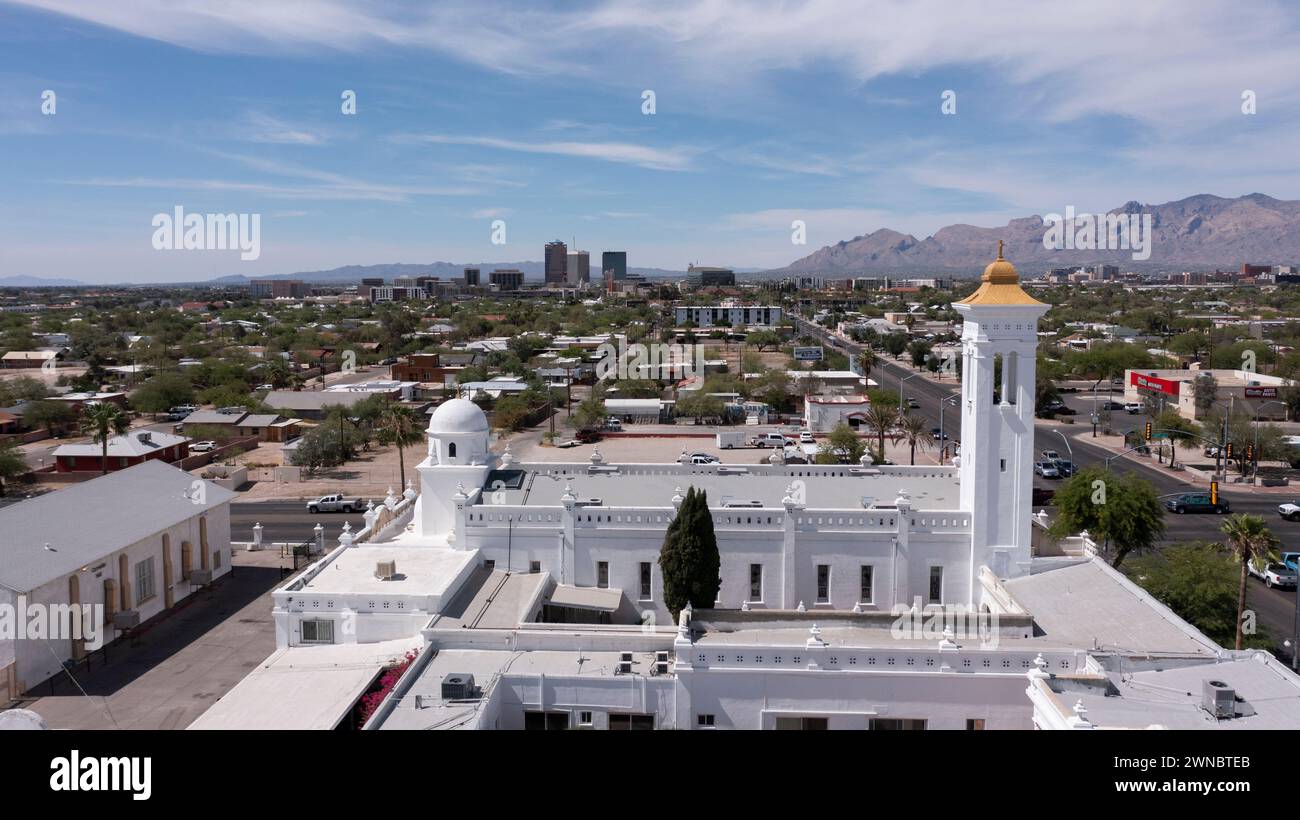 Tucson, Arizona, USA - May 28, 2022: Afternoon sun shines on a church ...
