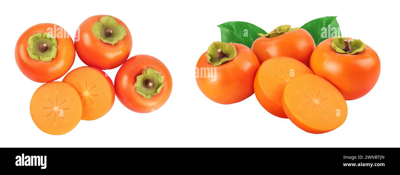 Persimmon fruit isolated on white background with full depth of field ...