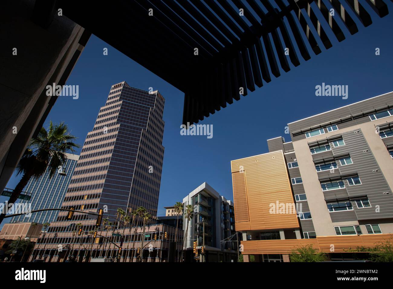 Summer afternoon view of the skyscrapers of downtown Tucson, Arizona ...