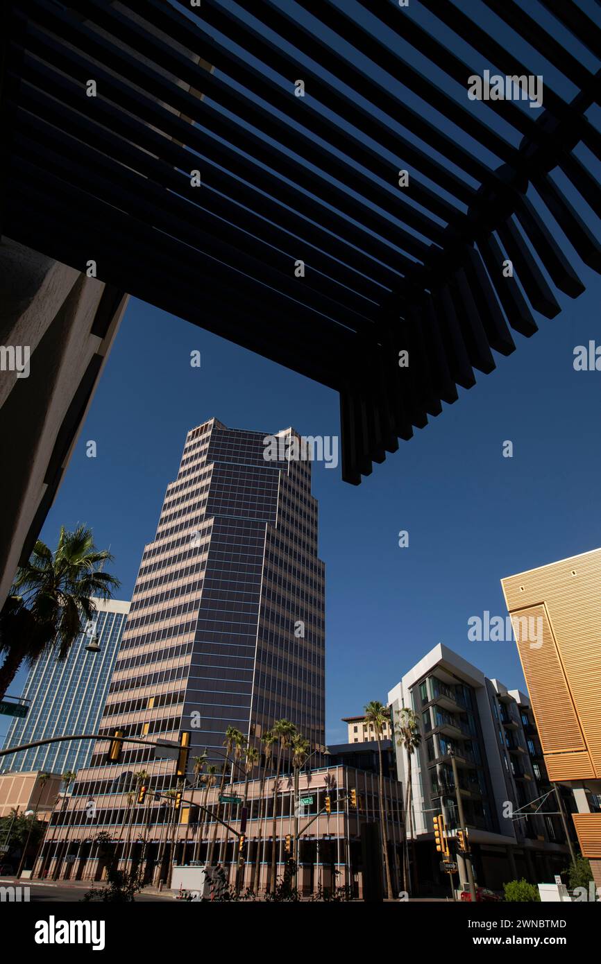Summer afternoon view of the skyscrapers of downtown Tucson, Arizona ...