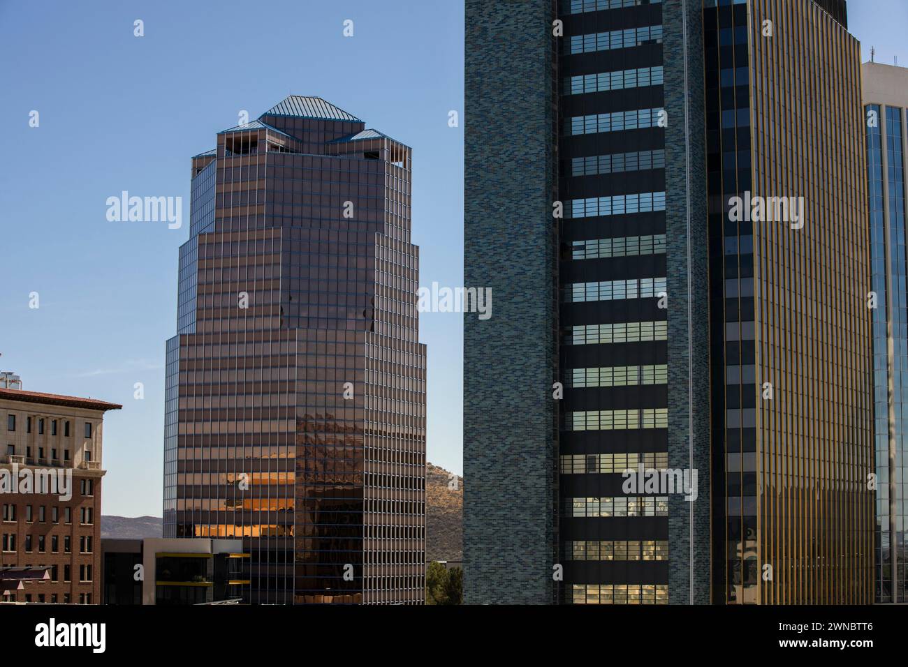 Summer afternoon view of the skyscrapers of downtown Tucson, Arizona ...