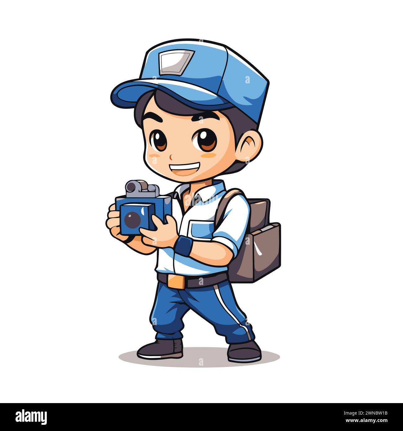 Courier with a camera. Vector illustration isolated on white background ...