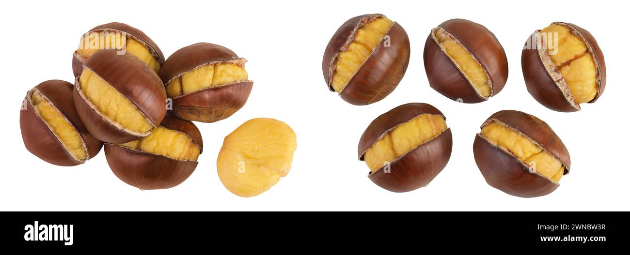 roasted peeled chestnut isolated on white background wit full depth of ...