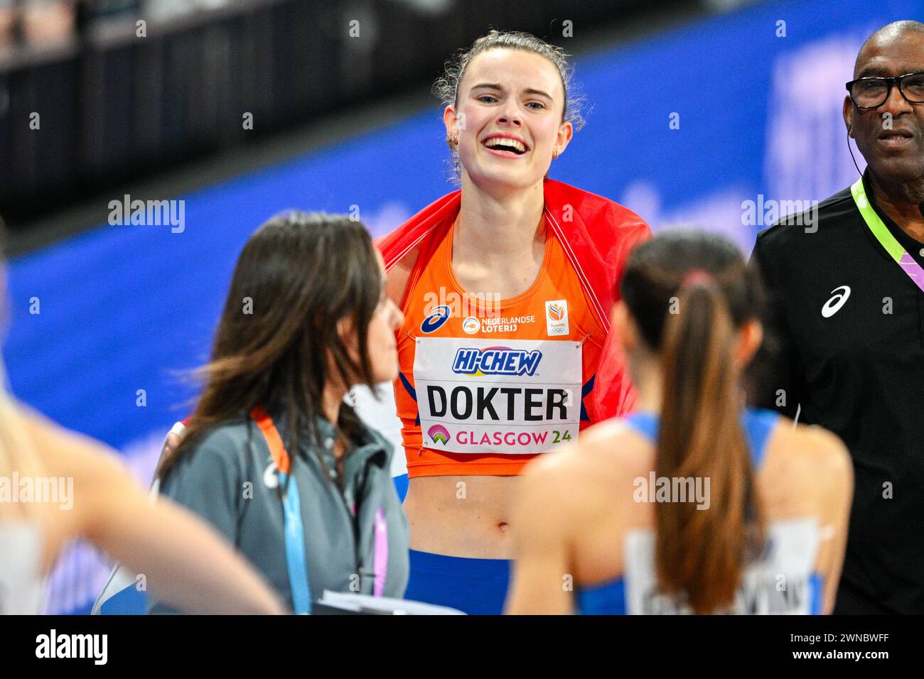 GLASGOW, UNITED KINGDOM - MARCH 1: Sofie Dokter of the Netherlands with flag after competing in ...