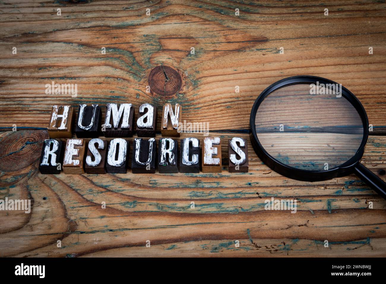 HUMAN RESOURCES. Alphabet letters on wood texture background Stock ...