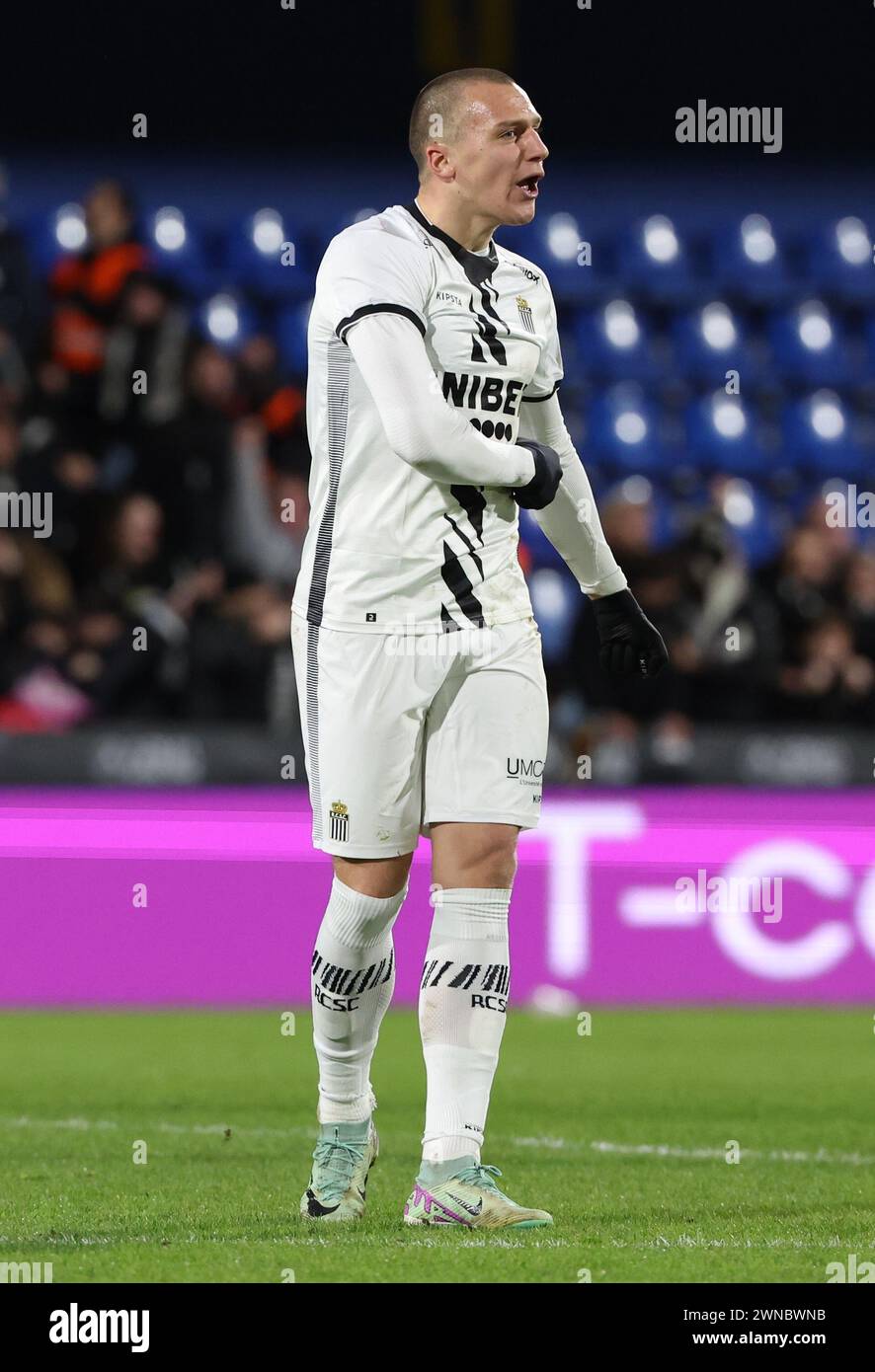 Westerlo, Belgium. 01st Mar, 2024. Charleroi's Nikola Stulic celebrates ...