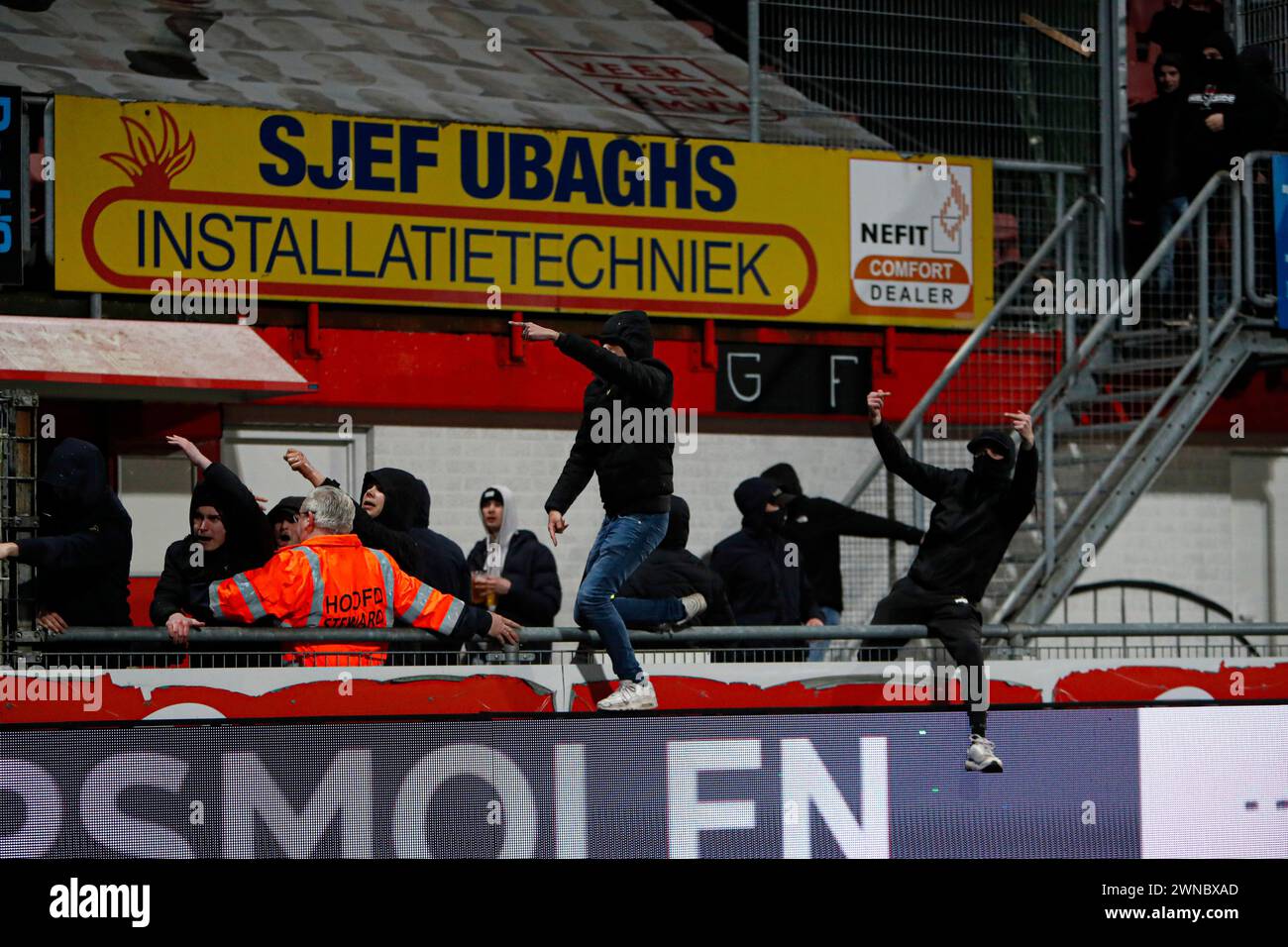 MAASTRICHT, NETHERLANDS - MARCH 1 : Hooligans of MVV Maastricht during ...
