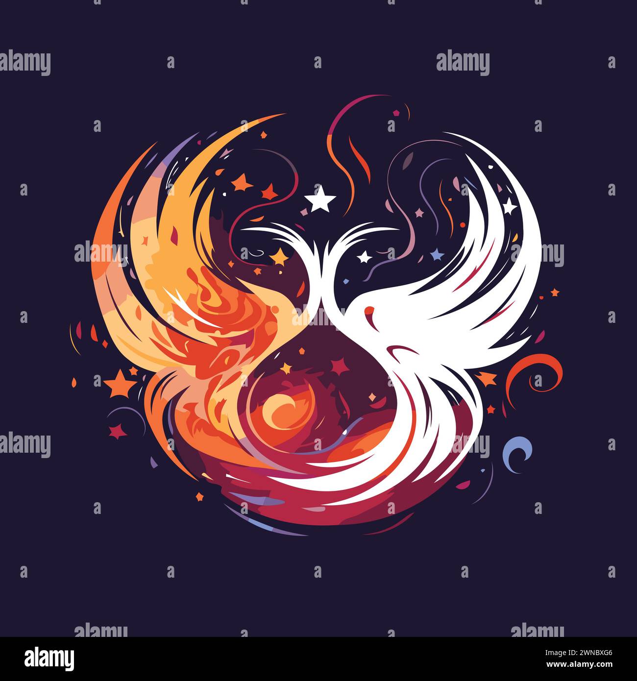 abstract fire bird with wings on a dark background. vector illustration ...