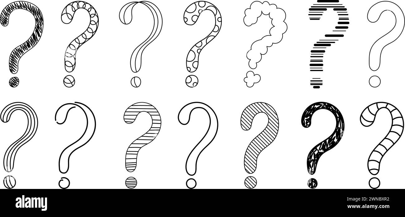 Doodle question mark hand drawn sketch vector illustration set isolated ...