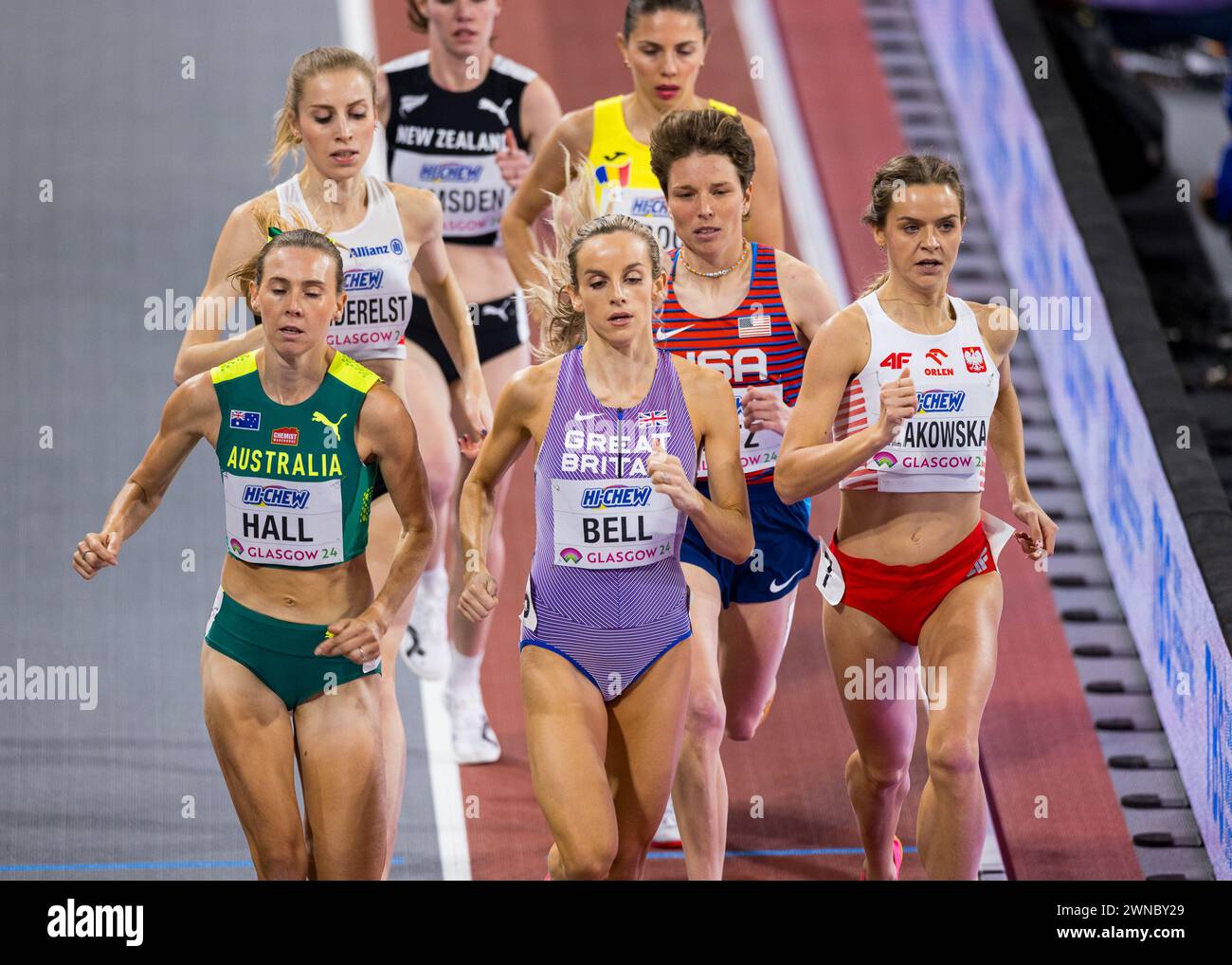 Glasgow, Scotland. 01 March 2024. Georgia BELL (GBR) leads from Linden ...