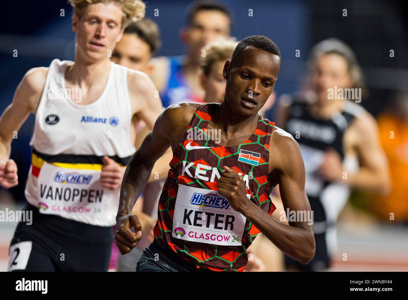Glasgow, Scotland. 01 March 2024. Vincent Kibet KETER (KEN) leads the ...