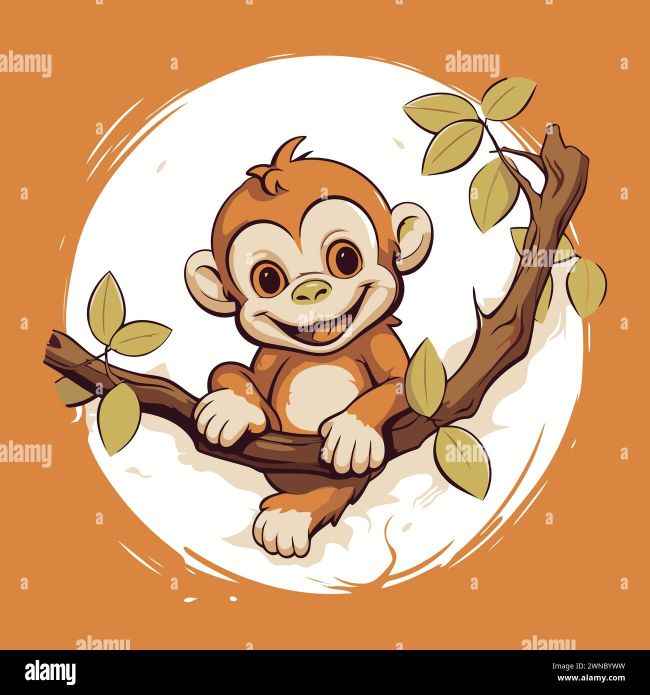 Cute monkey sitting on a tree branch. cartoon vector illustration Stock ...