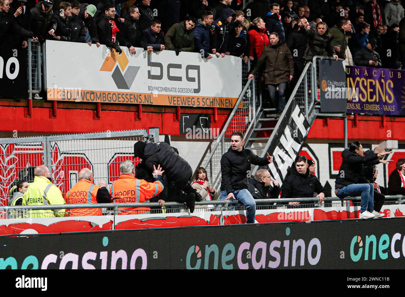 MAASTRICHT, NETHERLANDS - MARCH 1 : Hooligans of MVV Maastricht during the match MVV Maastricht ...