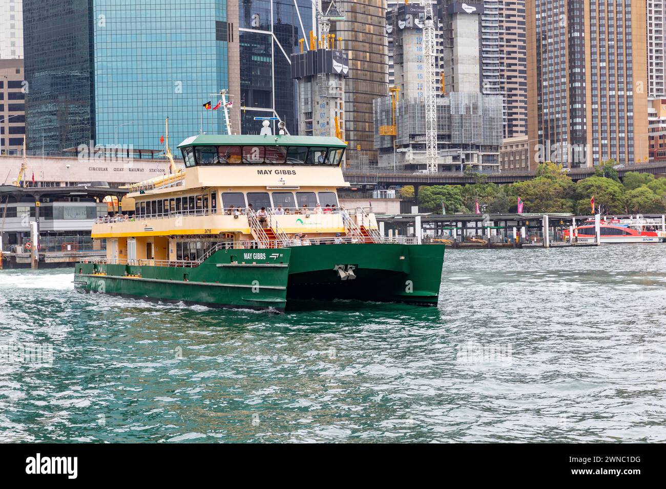 Sydney ferry, MV May Gibbs an emerald class ferry departs Circular Quay ...