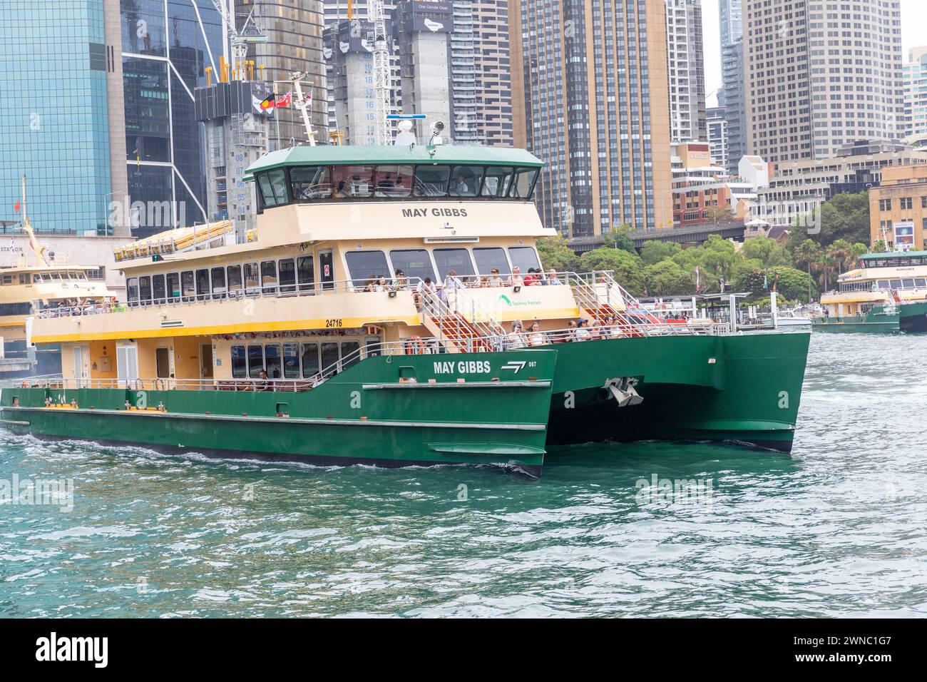 Sydney ferry, MV May Gibbs an emerald class ferry departs Circular Quay ...