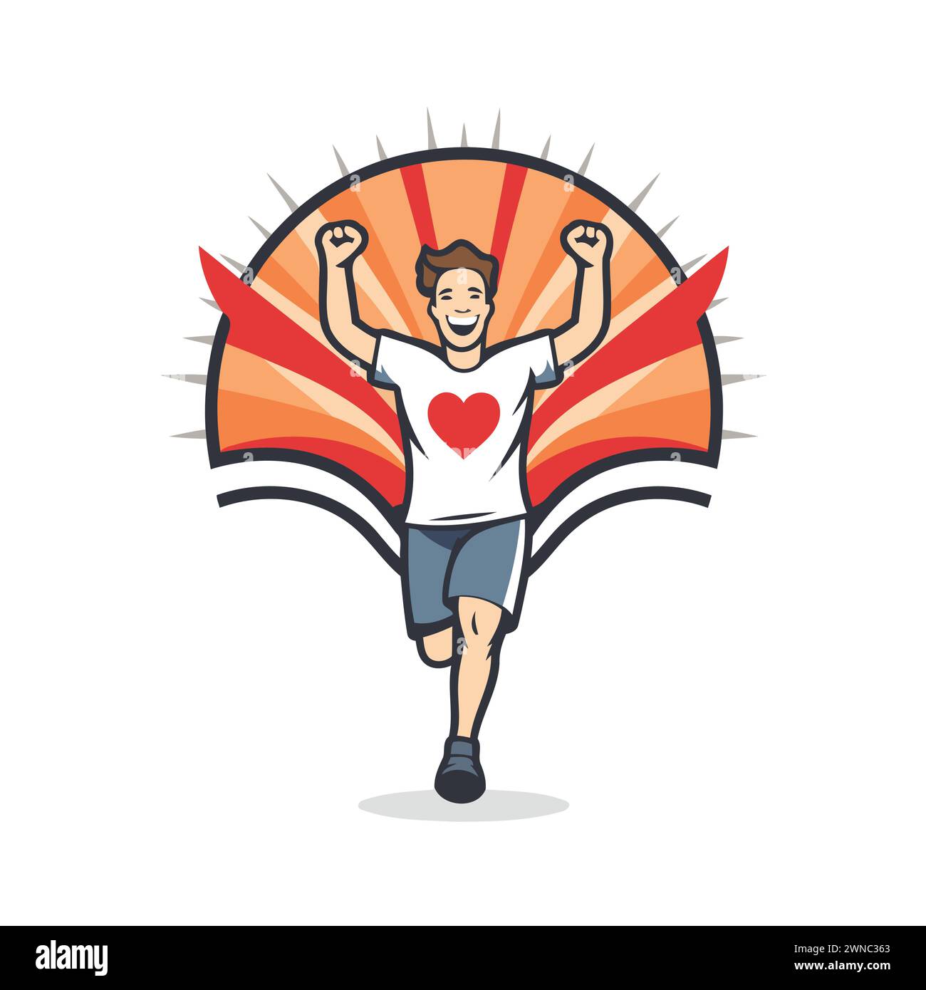 Running man with red heart vector illustration. Sport and healthy ...