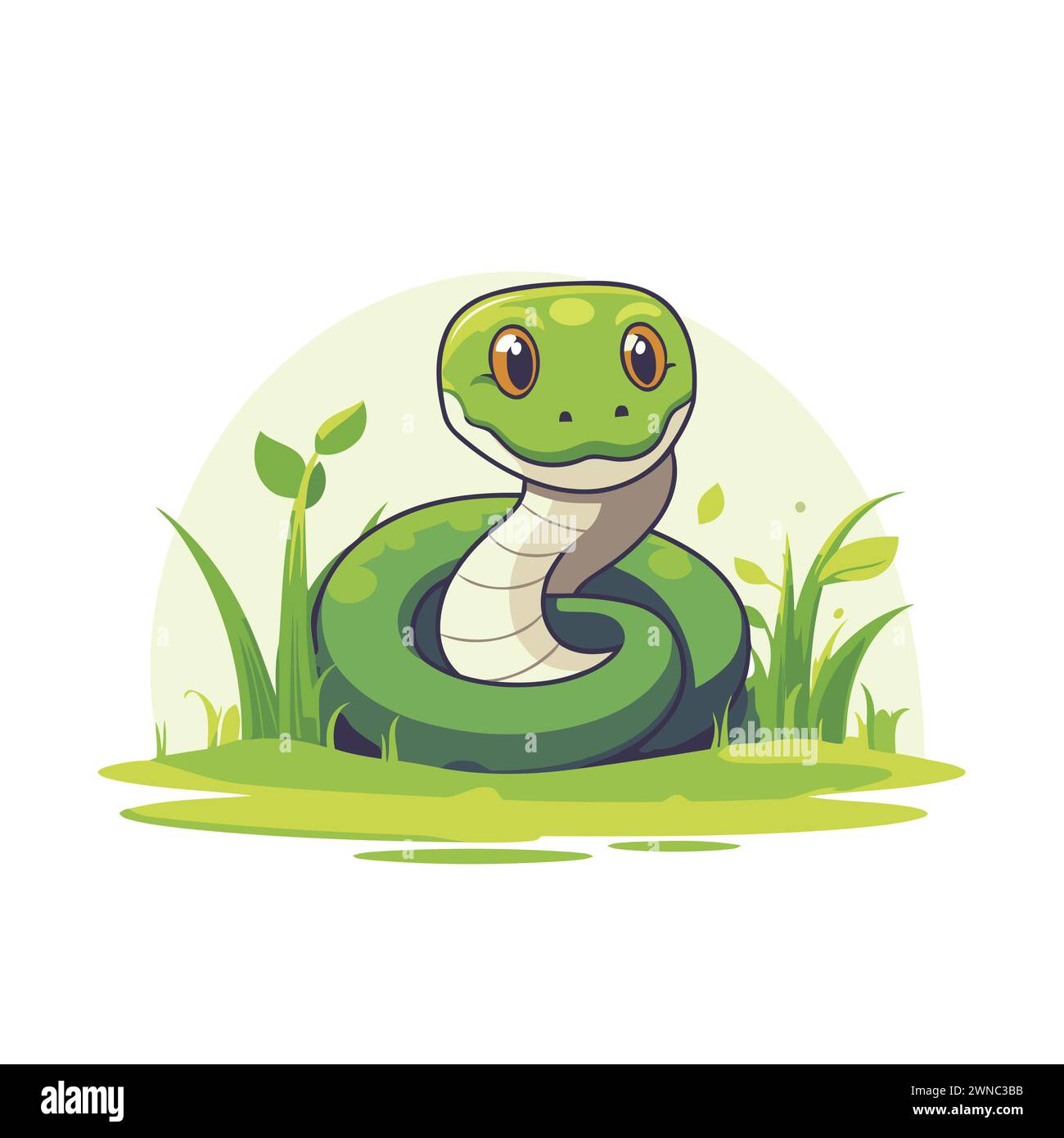 Cute cartoon snake in grass. Vector illustration isolated on white ...