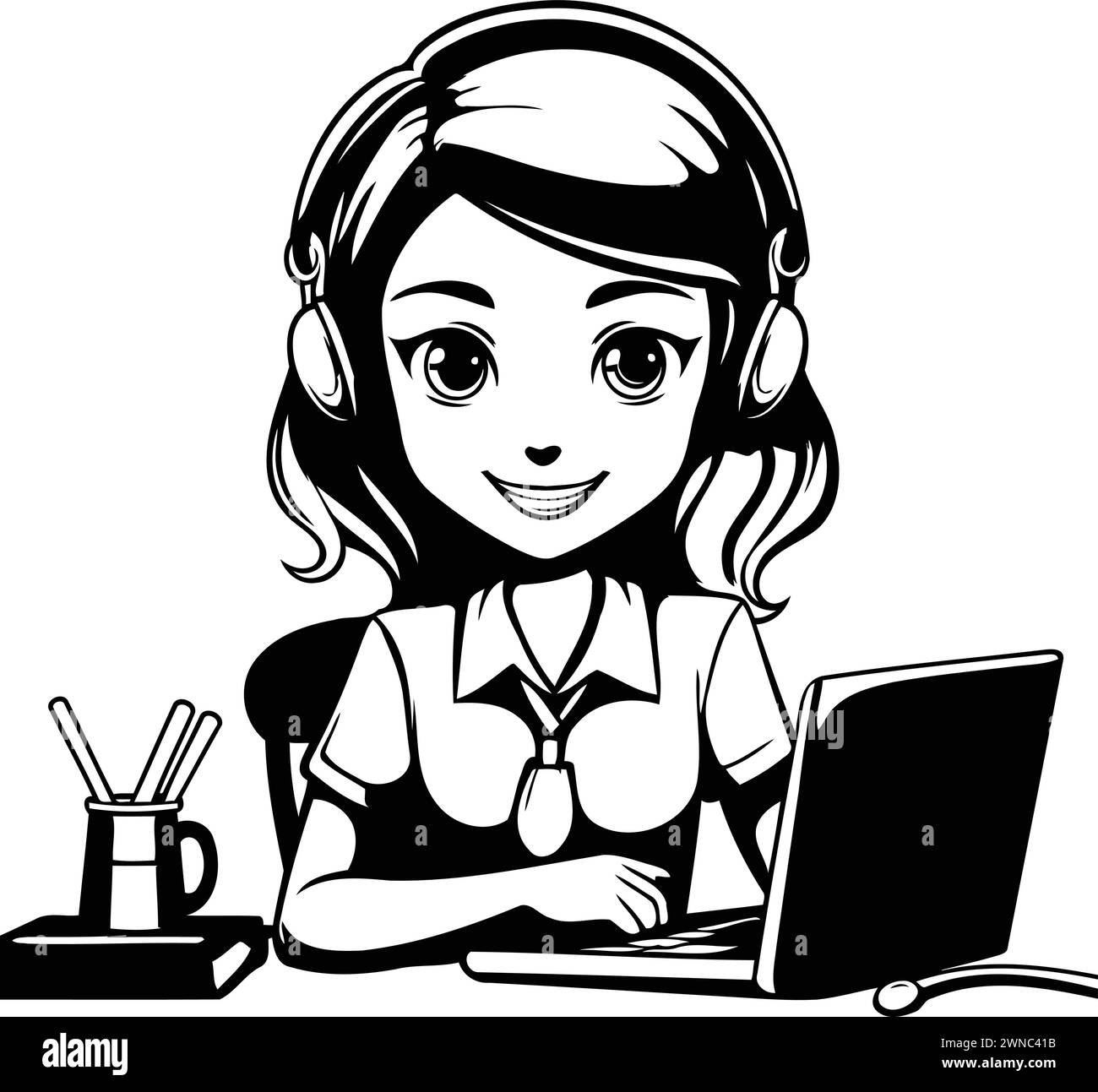 Call center girl headset Black and White Stock Photos & Images - Alamy