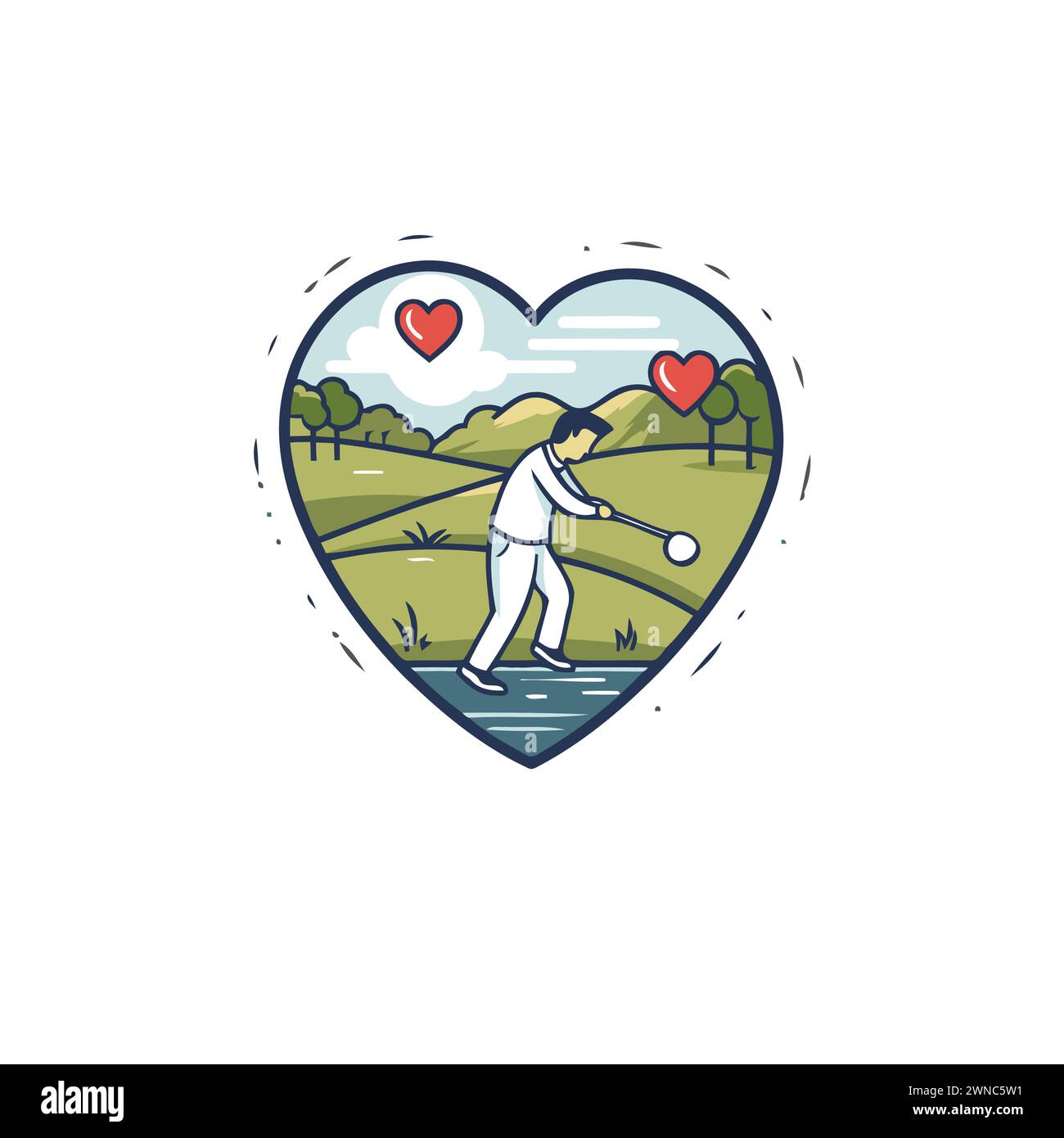 Golfer playing golf in heart shape vector line icon illustration Stock ...