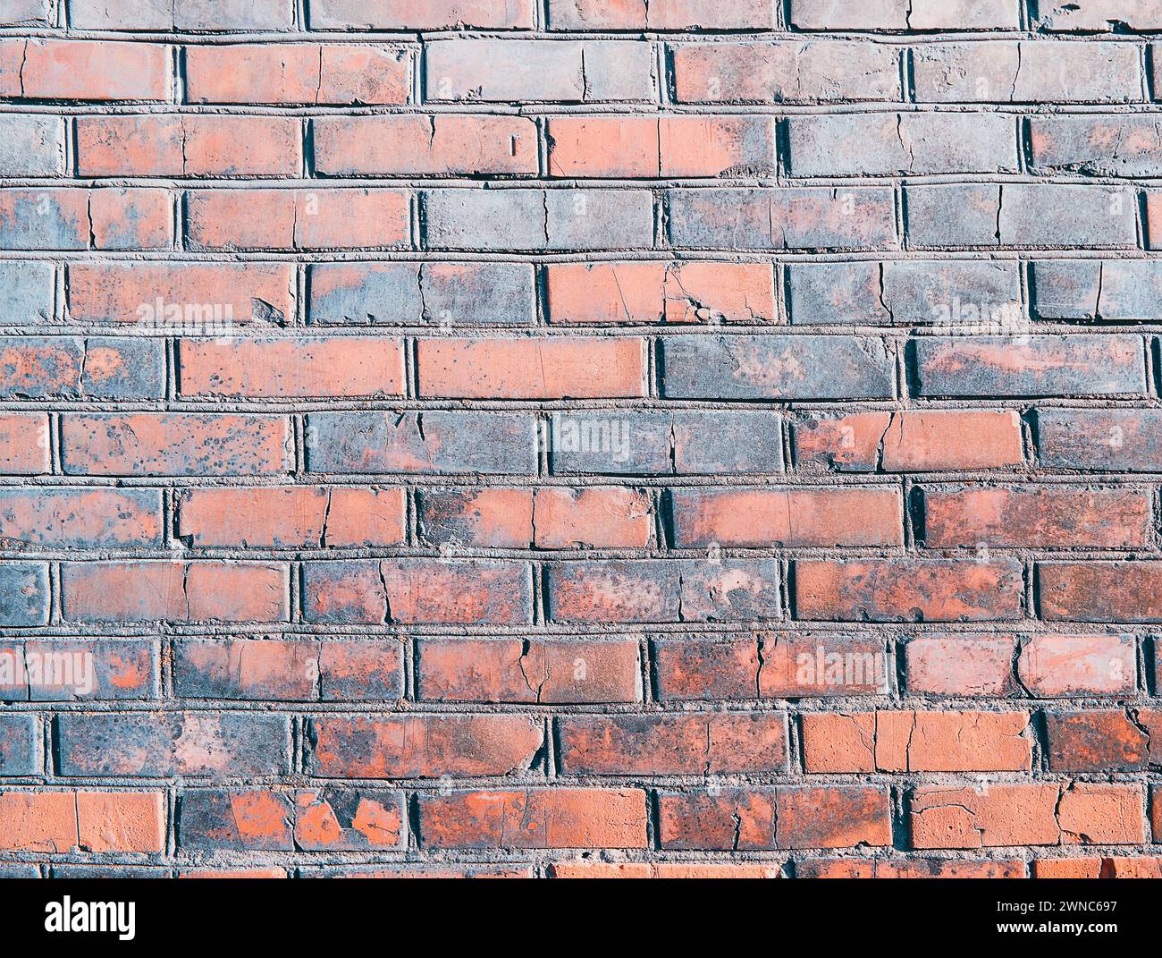 full frame background of detailed old red brick wall with copy space. Red Brick Wall. Close-up ...