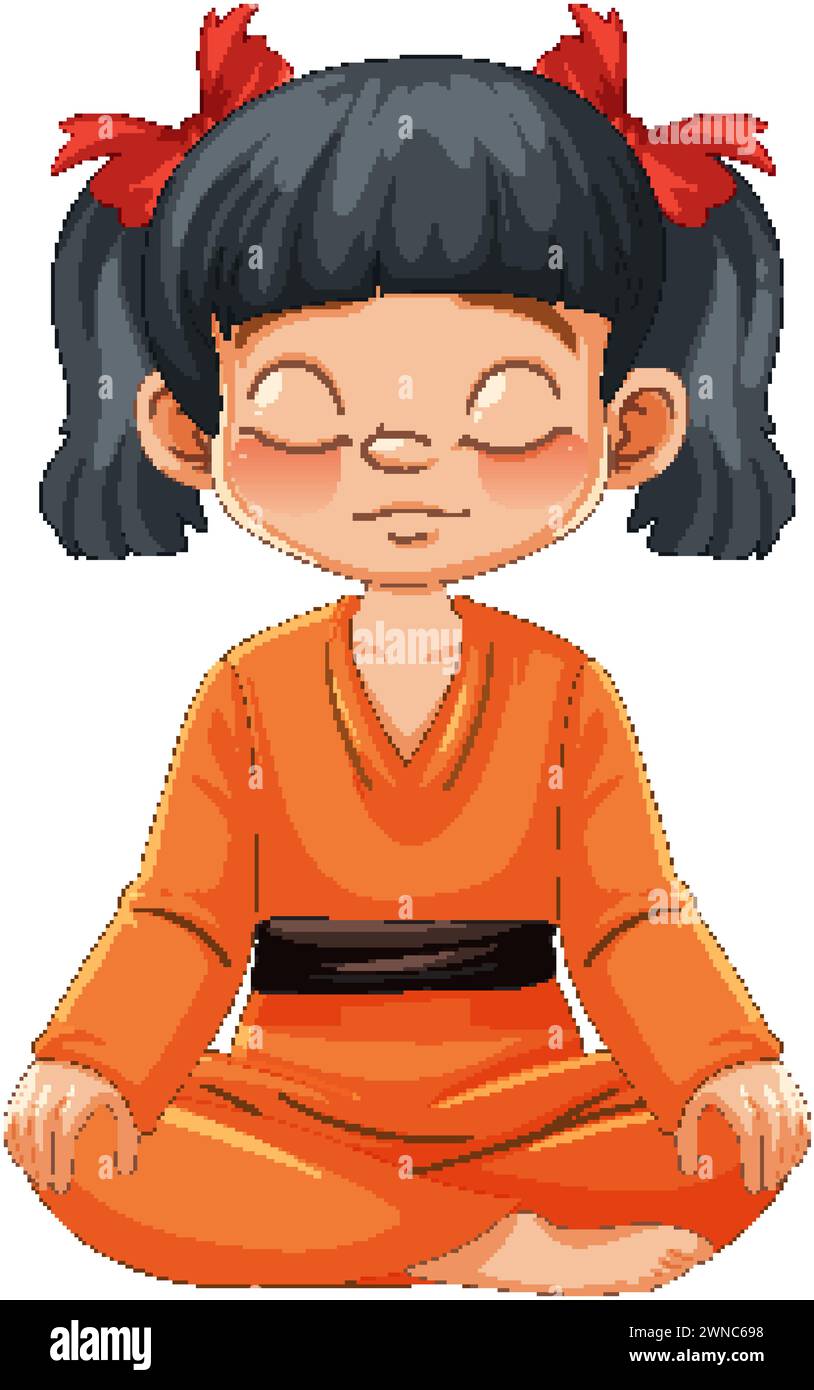Cartoon of a child meditating in orange attire Stock Vector Image & Art ...