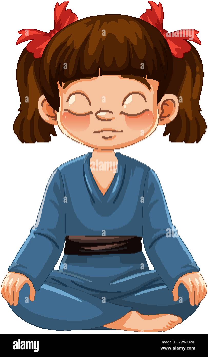 Cartoon girl meditating in a peaceful pose Stock Vector Image & Art - Alamy