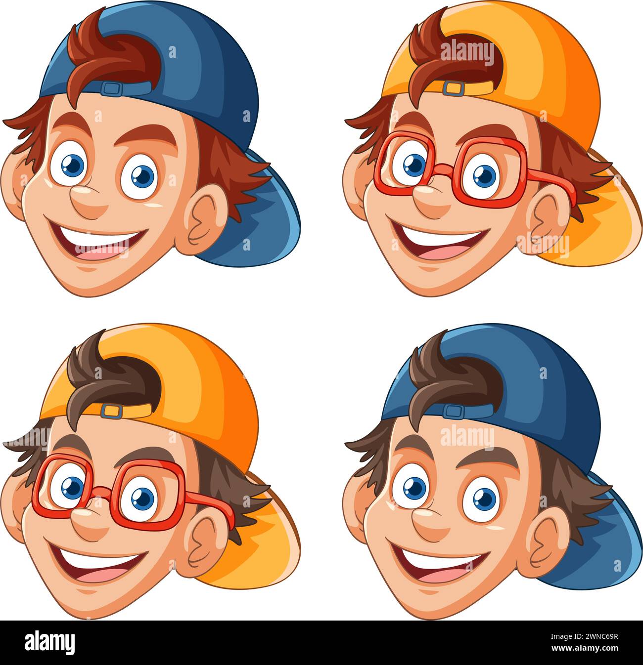 Four expressions of a happy cartoon boy Stock Vector Image & Art - Alamy